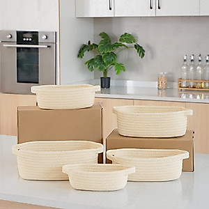 Sunla 5-Piece Storage Basket Set, Natural Rope Woven Baskets for Organizing & Storage, Nursery Storage Baskets, Cute Small Rope Basket Set for Clothes, Foods, Toys (Beige)