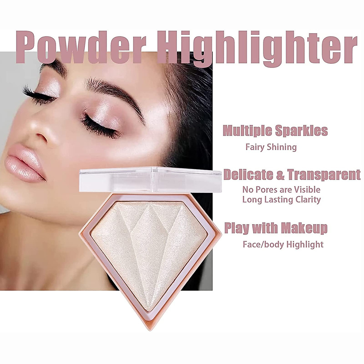 Rosarden, Powder Face Highlighter Palette, Pearl White, Shimmery Finish, Glitter Face Highlight Contouring Makeup, Silky Smooth, Palette, 0.0353 Ounce, Unisex