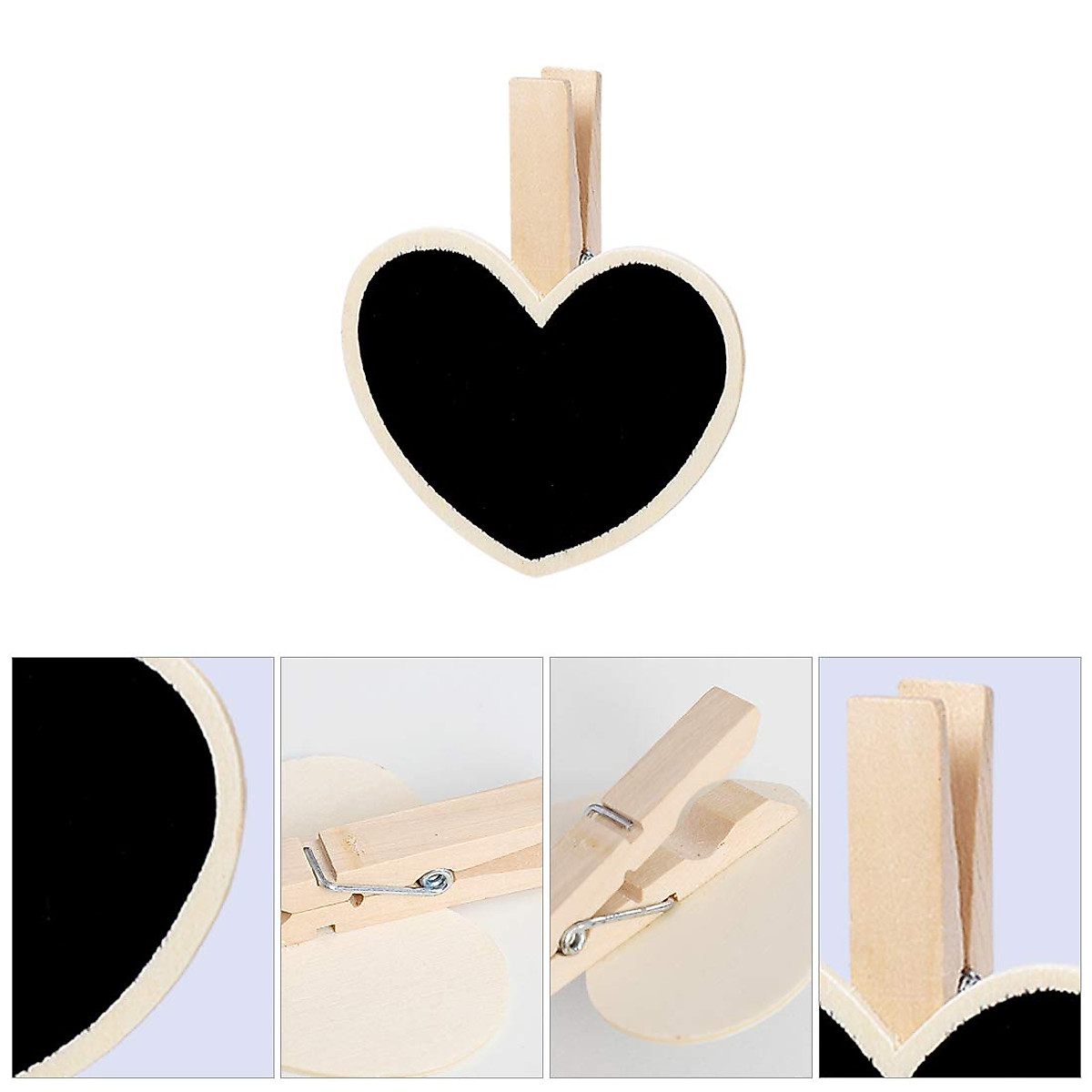 uxcell 10pcs Mini Chalkboards Signs with Wooden Clip Wood Heart Design Chalkboard Tag for Weddings Birthday Party Message Board Signs Table Number Reminder Price Tag