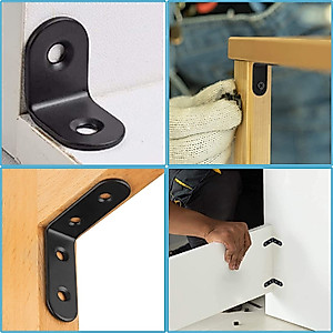 YAMASO 20PCS L Bracket Corner Bracket,Black Small Right Angle Bracket for Wood Furniture Cabinet Chair(10PCS 0.79 Inch+10PCS 1.57 Inch with 60PCS Screws)