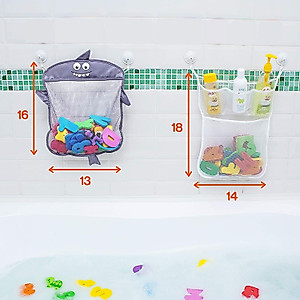 2 x Mesh Bath Toy Organizer + 6 Ultra Strong Hooks – The Perfect Bathtub Toy Holder & Bathroom or Shower Caddy – These Multi-use Net Bags Make Baby Bath Toy Storage Easy – For Kids & Toddlers