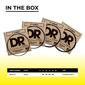 DR Strings Bass Guitar Strings, Black Beauties - Black Coated, 50-110 (BKBT-50)