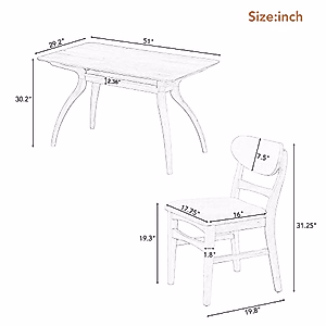 Melpomene 5 Piece Dining Table Set, Mid Century Solid Wood Kitchen Table with 4 Chairs and Special-Shape Legs(Natural Wood Wash)
