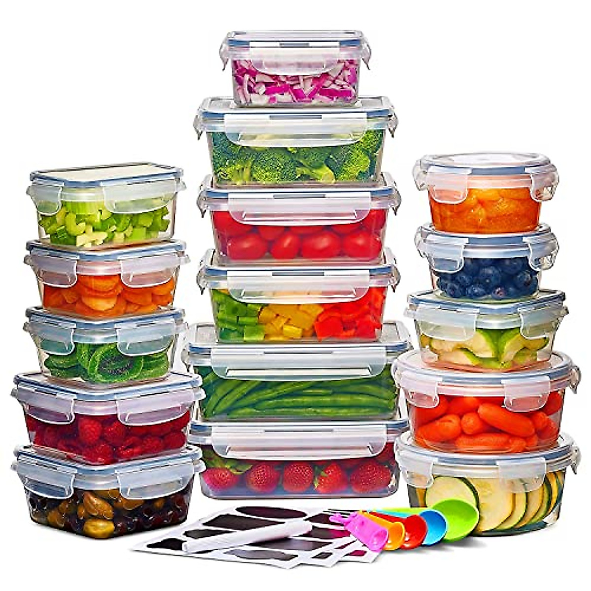 Food Storage Containers Lids set [32 Pack - 16 Container + 16 Lids], RKINC BPA-Free Plastic Airtight, Leak Proof Meal Prep Container for Pantry Organization, Dishwasher, Microwave and Freezer Safe (16