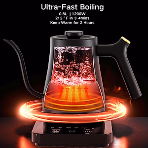 Electric Kettle with 5 Variable Presets,1200W Pour Over Coffee Kettle for Coffee & Tea, 27Oz Gooseneck Water Heater Electric with Auto Shutoff Boil-Dry Protection, 0.8L, Black