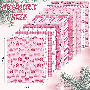 JarThenaAMCS 12Pcs Pink Christmas Cotton Fabric Bundles 18 x 22 Inch Xmas Tree Santa Snowflake Fat Quarters Pink White Sewing Fabrics for Xmas Winter DIY Craft Party Decor