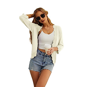 GRECERELLE Women's 3/4 Sleeve Summer Cardigan Lightweight Casual Open-Front Cropped Shrug Sweaters for Women (Apricot, L)