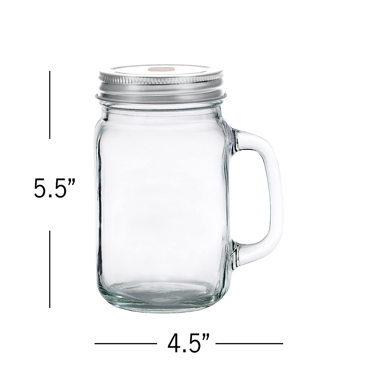 Simple Elements Mason Jar with Handle and Lid with Straw Hole - Mason Jars for beverages, drinks, liquor, juice or water - 3"W x 5.5"H - 12 oz - Set of 8