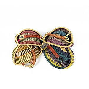 Deluxe Round Colorful African Basket - Medium 14" Round - by market women in Bolgatanga, Ghana with Africa Heartwood Project - GBMRC (Flat-packed)