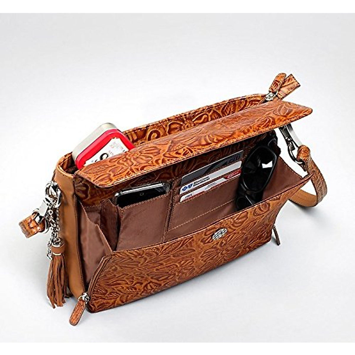 GTM GTM-22-TN Gun Tote'n Mamas Concealed Carry Tooled American Cowhide Shoulder Bag, Tan, Small