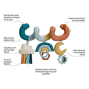 Itzy Ritzy Spiral Car Seat & Stroller Activity Toy; Includes Clinking Rings, Mirror and Textured Ribbons; Rainbow