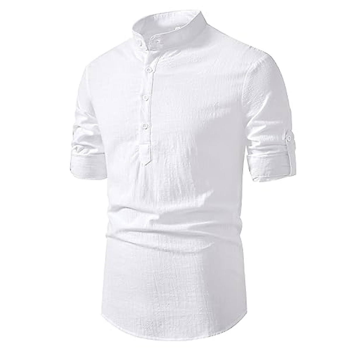 Hakjay Cotton Linen Shirts for Men Casual Shirts Long Sleeve Henley Beach Shirts Hawaiian T Shirts for Men White Large