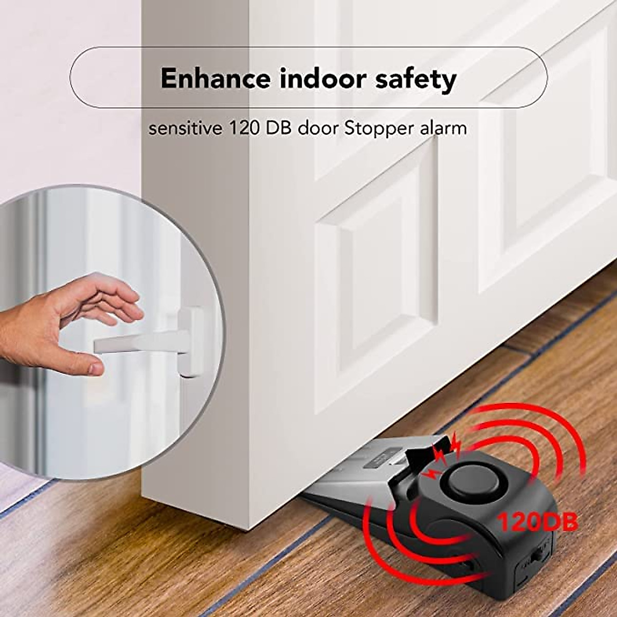 ADONIY Security Door Stopper – with 120dB Alarm, 3 Sensitivity Levels, Portable, No Installation Required, for Hotel, Dorms, Airbnb, Hostel, Home and Apartment (Pack of 2)
