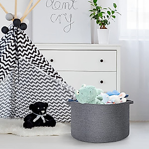 Blanket Basket - 20"x 20"x 13" Cotton Rope Basket for Living Room, Baby Toy Storage Basket, Large Woven Laundry Basket (Gray)