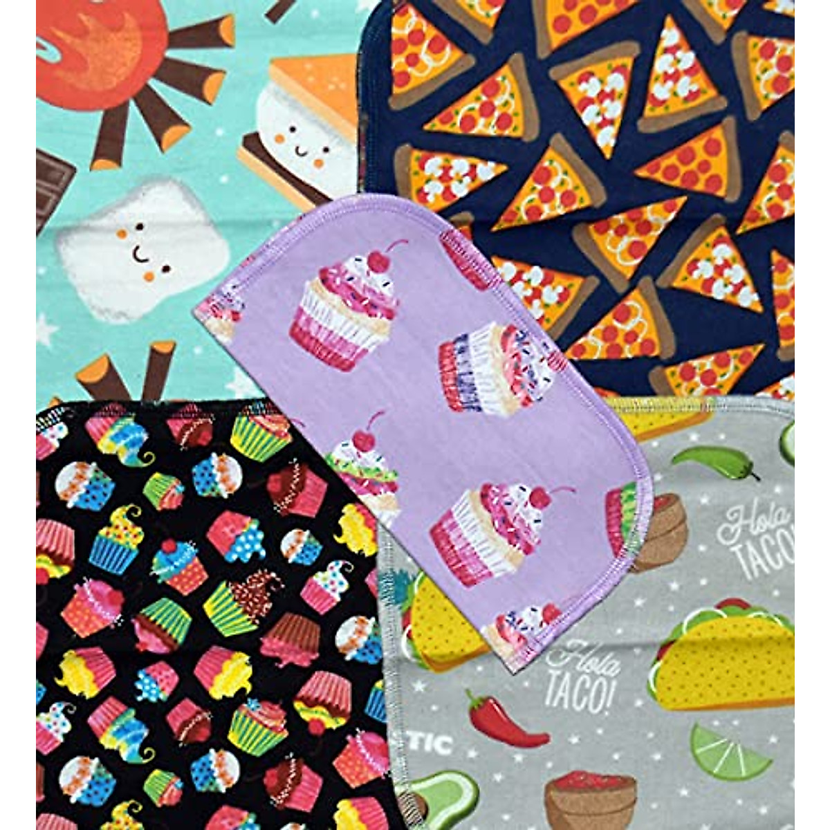 2 Ply Printed Flannel 8x8 Inches Set of 5 Little Wipes Snack Attack