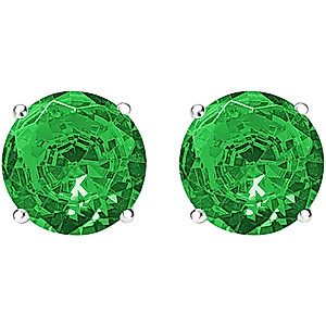 4 Carat Total Weight Emerald Solitaire Stud Earrings Pair Platinum Popular Premium Collection 4 Prong Push Back