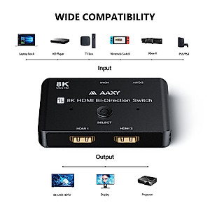 8K HDMI Splitter【HDMI 2.1 Cable 4FT】, 8K@60Hz HDMI Switch, 48Gbps Bidirectional HDMI Switcher 2 in 1 Out, Support 4K@120Hz, Dynamic HDR, HDCP 2.3, Compatible with Xbox X/PS5/8K TV(Only one Monitor)