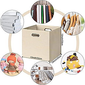 6 Pcs Fabric Storage Cubes 13x13x13 Cube Storage Bins with Metal Handle Collapsible Cube Storage Organizer Bins Basket Storage Square Basket for Organizing Shelf Cabinet Bookcase Boxes (Beige)