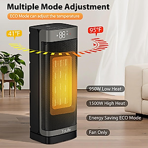 Space Heater Indoor with Thermostat, 16 inch PTC Electric Heater, 60°Oscillating, 4 Modes, 12h Timer, 1500W Portable Heater for Indoor Use, Grey