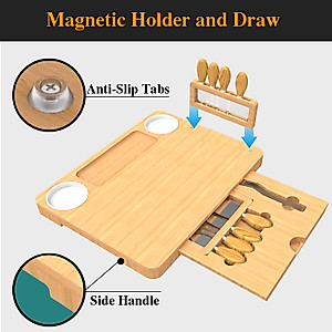 Large Bamboo Cheese Board Charcuterie Boards Set - Include Serving Platter Round Fruit Tray, Perfect House Warming Gift Anniversary and Wedding Gift