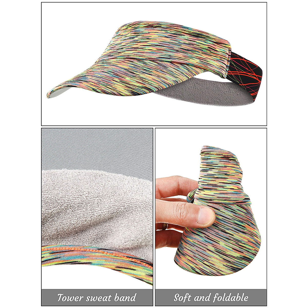 6 Pieces Sport Sun Visor Hat Athletic Visor Cap Adjustable Stretch Band Visor Hat Quick Dry Hat with Sweatband for Women Men Running Jogging Golf Tennis Cycling