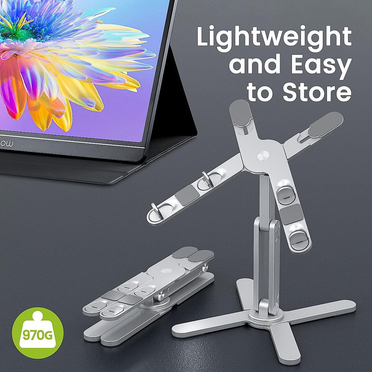 Lepow Portable Monitor Stand for Desk, Adjustable Laptop Riser ABS+Silicone Foldable Portable Monitor Holder, Space-Saving and Stable Notebook Stand for Below 15.6” Portable Monitor, Laptops,Tablet