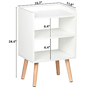 LUCKNOCK Nightstand, Mid-Century Modern Bedside Tables with Storage Shelf, Minimalist and Practical End Side Table, Fashion Bedroom Furnitur,White.
