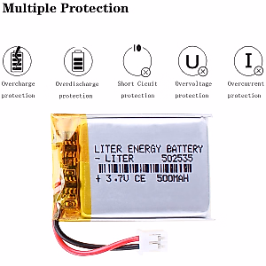 Liter energybattery 3.7V Lipo Battery 500mAh Rechargeable Lithium ion Polymer Battery 502535 Lithium Polymer ion Battery with JST Connector