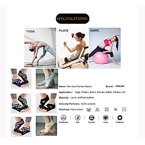 ABIRAM Yoga Socks Toeless Non-Slip Grips & Straps, for Pilates, Barre, Ballet, Bikram, Workout for Women