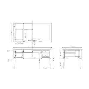 Jennifer Taylor Home JTH Luxe Dauphin Gold Accent 5-Drawer Executive Desk