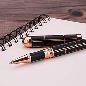 SHALORY Rose Gold Gel Ink Rollerball Pen-Geometric Stripe Style Copper Grip Metal Pens in Gift Box with 1 Extra Refill,Valentine's Day Gifts for Women &Men (Black Ink, 0.7mm Fine Point)