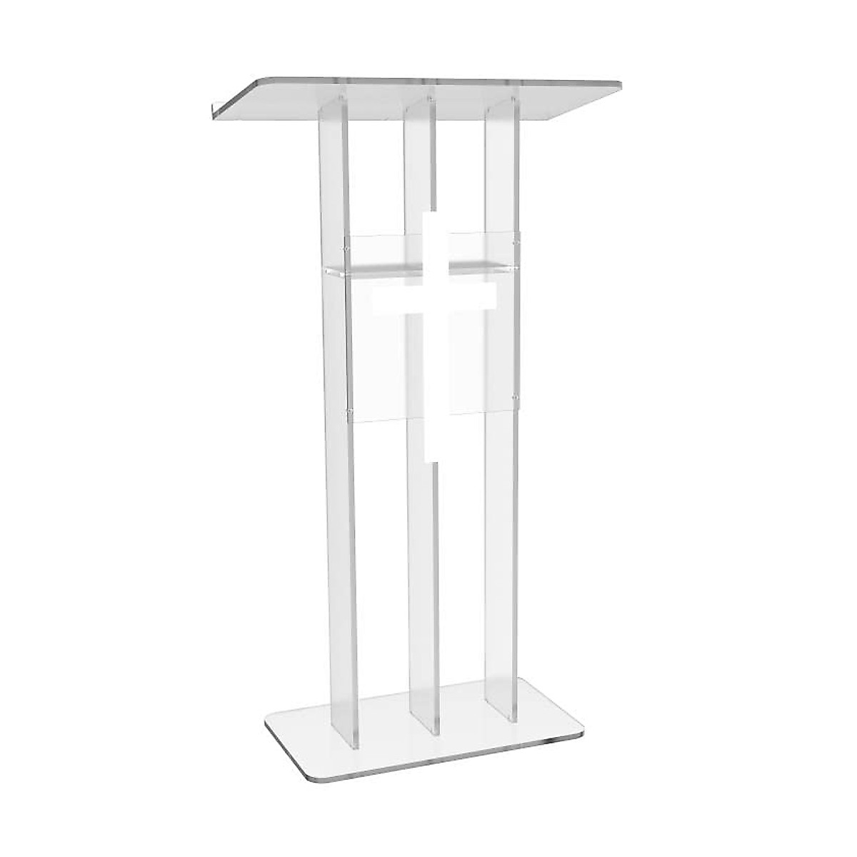 FixtureDisplays® Clear Podium Plexiglass Lecturn Transparent Church Pulpit with Christian Church White Cross Trinity Style Easy Assebmly Required 15411+1803CROSS-NF