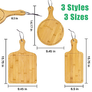 Ricawa Wood Cutting Board Set 3PCS, Kitchen Bamboo Cutting Board, Chopping Board with Juice Groove and Handle – Wood Serving Tray for Meet, Bread, Pizza, Cheese, Fruit &Vegetables(3 Pack, 3 Style)