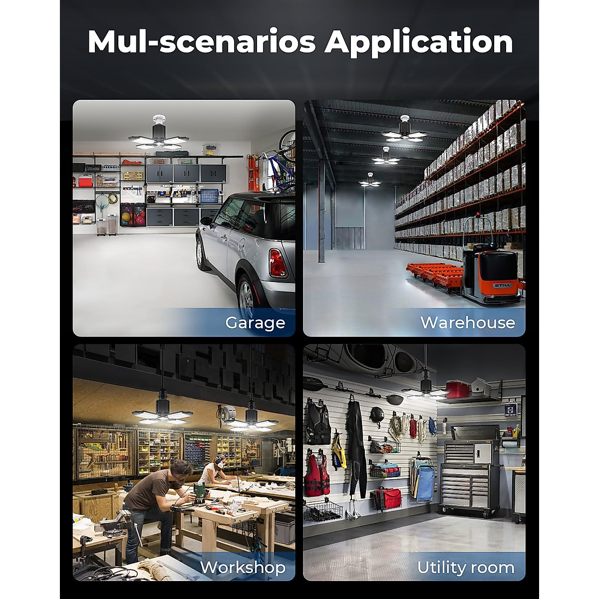 toberich LED Garage Light Bulb - 120W 12000LM Shop Lights with 4+1 Deformable Panels, 6500K Screw in Ceiling Lights for Garage, Workshop, Workbench, Basement (1 Pack)