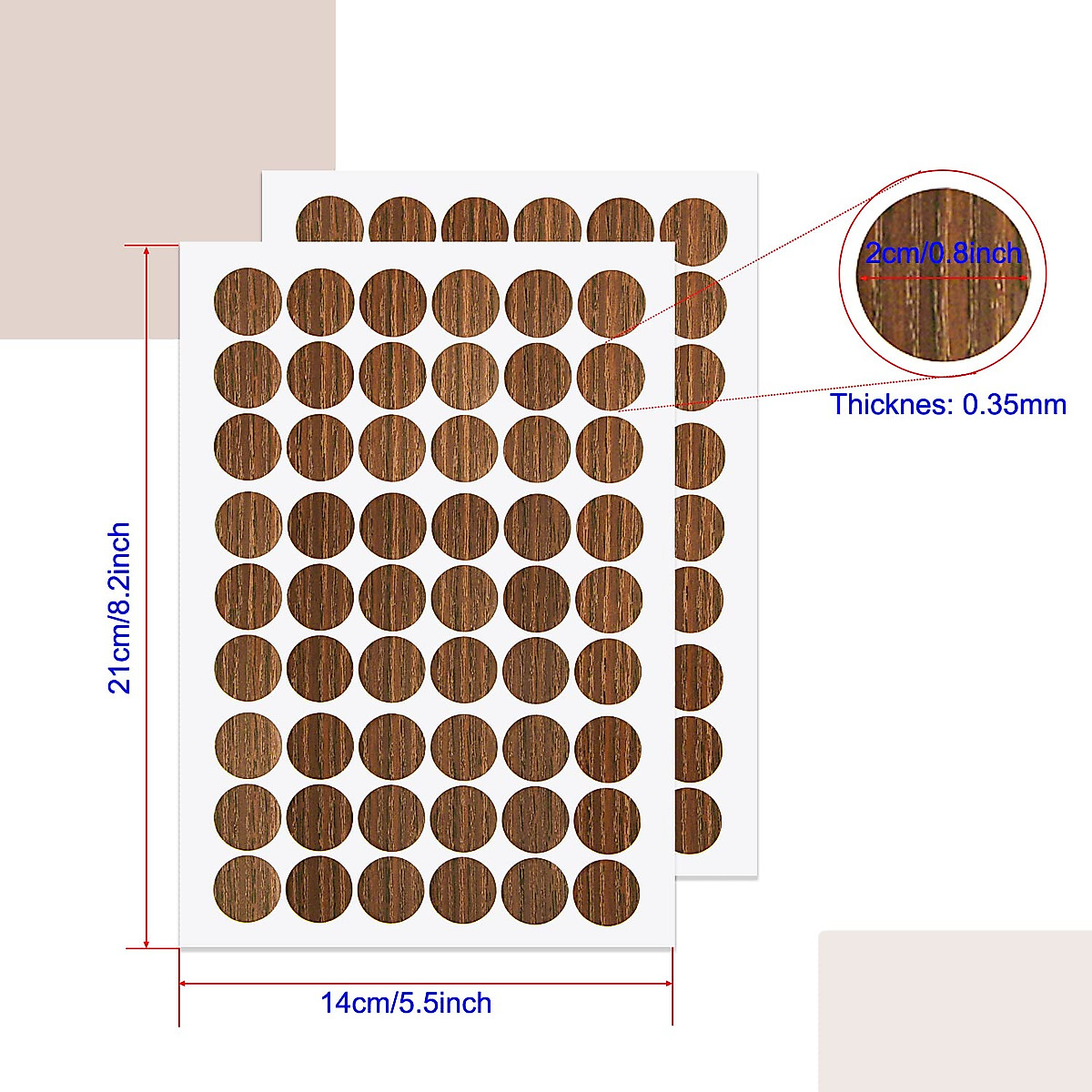 Aopin Screw Hole Stickers PVC Covers Self Adhesive, 21mm Decorative Stickers Screws Covers Caps Great for Wooden Furniture Wardrobe Cabinet Shelf Desk Plate 1 Sheet, PC-233