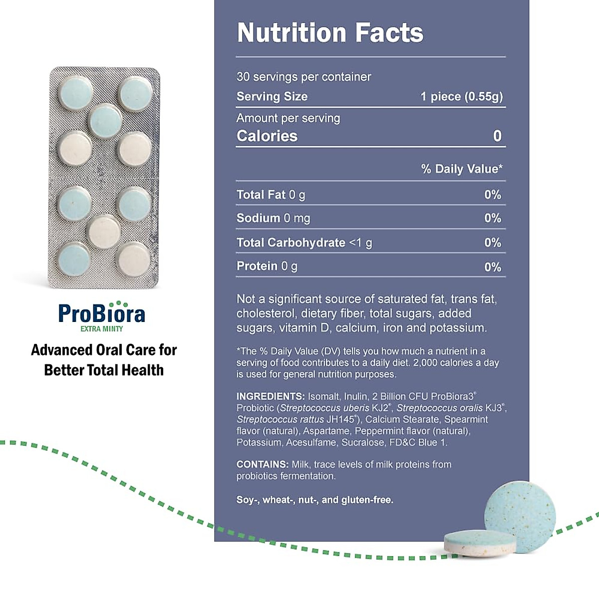 ProBiora Oral-Care Chewable Probiotic Tablets | Probiotic Supplement for Women & Men | Healthier Teeth & Gums | Fresher Breath | Whiter Teeth | Better Overall Health (30 Count, Extra Minty)