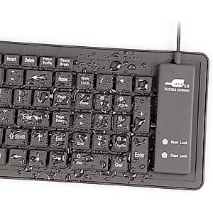 sungwoo Foldable Silicone Keyboard USB Wired Waterproof Rollup Keyboard for PC Notebook Laptop (All Black)