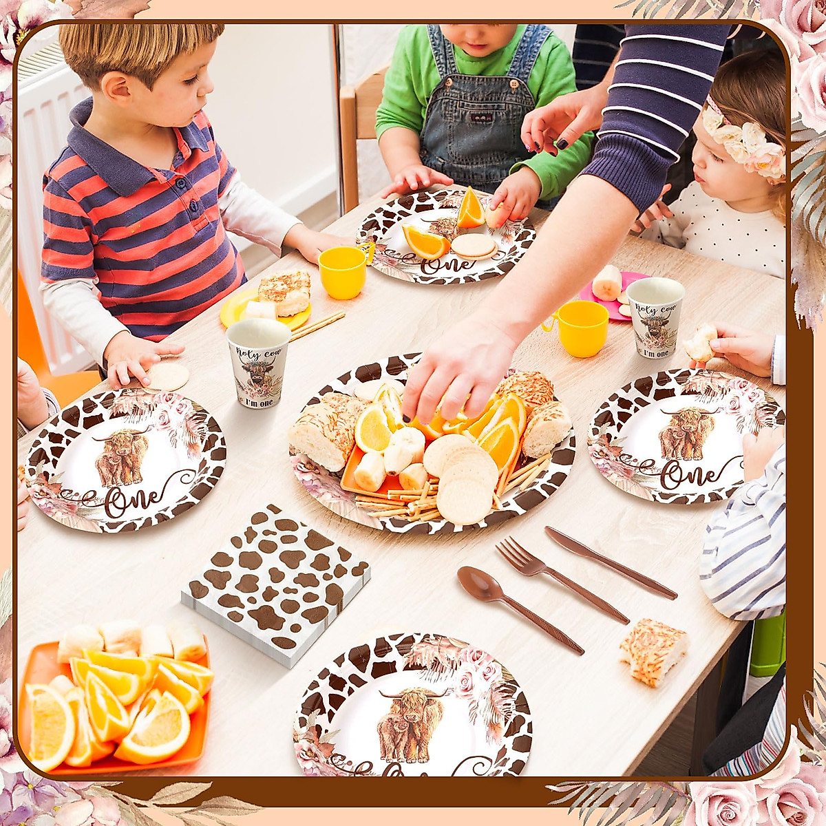Tanlade 324 Pcs Highland Cow Birthday Decorations Birthday Party Supplies Serves 36 Baby Shower Dinner Plates Disposable Plates Cups and Napkins for Baby Shower Birthday Party Supplies