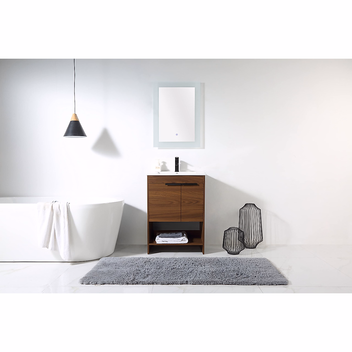 Fine Fixtures Phoenix 24 in. W x 18.5 in. D x 33.5 in. H Bathroom Vanity in Walnut with White Ceramic Sink [Full Assembly Required]