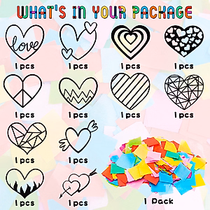 Haooryx Valentine’s Paper Craft Kits - 12-Piece Valentine’s Day Kids' Heart-Shaped Paper Suncatcher Kit DIY Craft Kids Stained Glass Effect Decorations Classroom Handcraft Art Supplies Party Favors