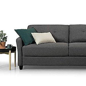 Zinus Ricardo Sofa Couch/Tufted Cushions/Easy, Tool-Free Assembly, Dark Grey & Shalini Upholstered Platform Bed Frame/Mattress Foundation/Wood Slat Support, Dark Grey, Queen