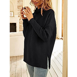 LILLUSORY Women's Mock Turtleneck Sweater Oversized Long Sleeve Casual Knit Pullover Tunic Tops Wear with Leggings Black XL