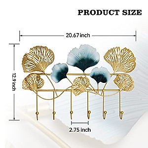 JAduksty 6 Hooks Decorative Wall Hook,Wrought Iron Key Hook Ginkgo Wall Hanging Coat Hanger, Suitable for Bedroom Living Room Corridor Wall Decoration Pendant Porch Coat Hanger