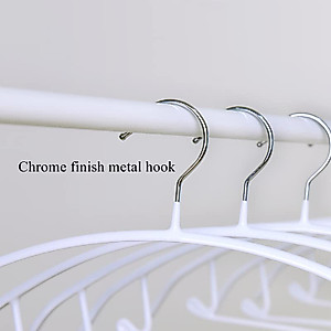 SYNHOZZ 16.5 Inch White Sweater Hangers no Shoulder Bump No Mark Non-Slip Rubber Coated Contour Metal Hanger,PVC-Coating Metal Hangers for Pants,Sweater,Belts,T-Shirt Hangers(White, 10PACK)