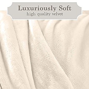 The Connecticut Home Company Throw Blanket, Soft Plush Reversible Velvet and Sherpa, King 108x90, Warm Thick Throws for Bed, Comfy Washable Bedding Accent Blankets for Sofa Couch Chair, Cream