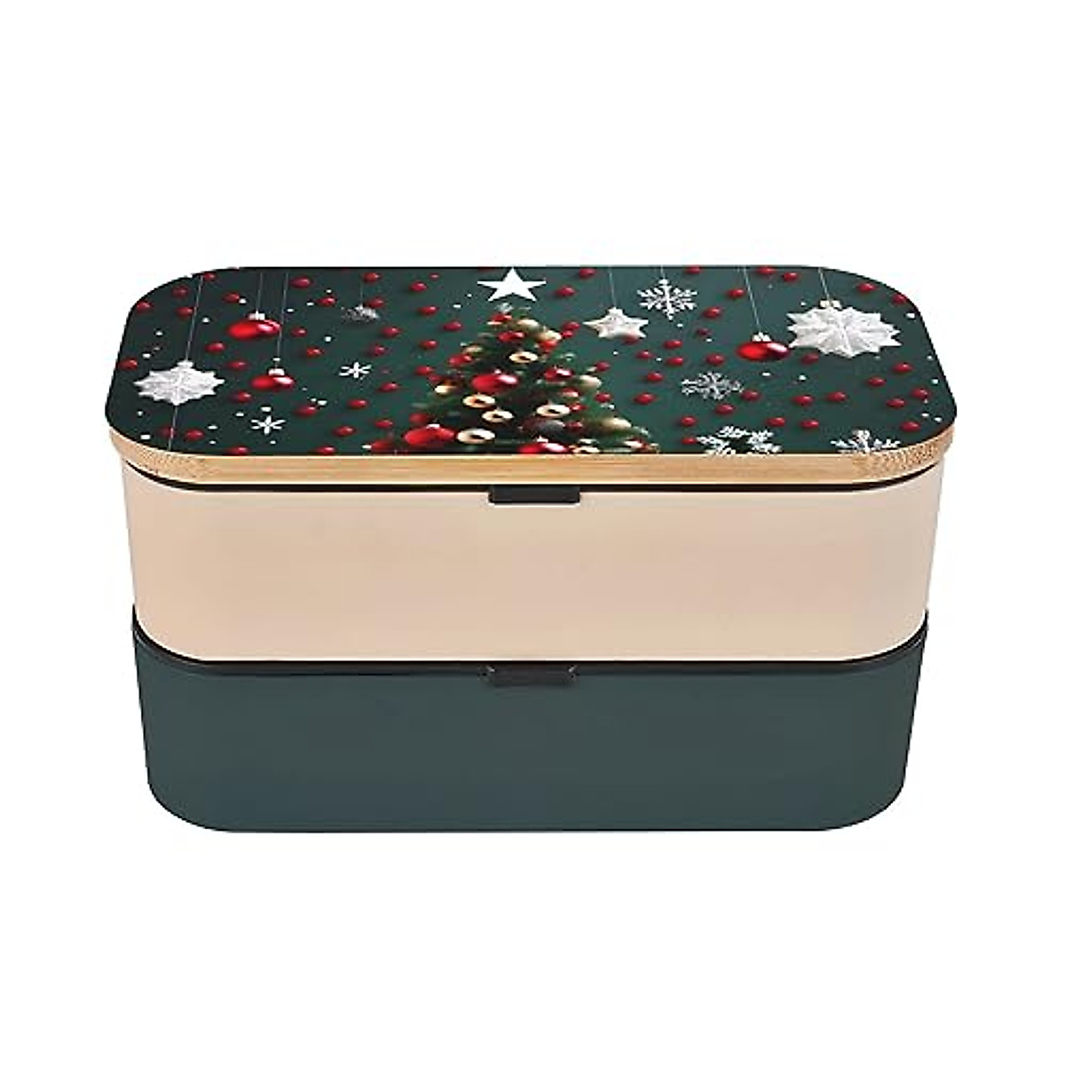 Round Ball Christmas Tree Adult Lunch Box, Bento Box, With Cutlery Set Of 3, 2 Compartments, Rectangular, Lunch Box For Adults