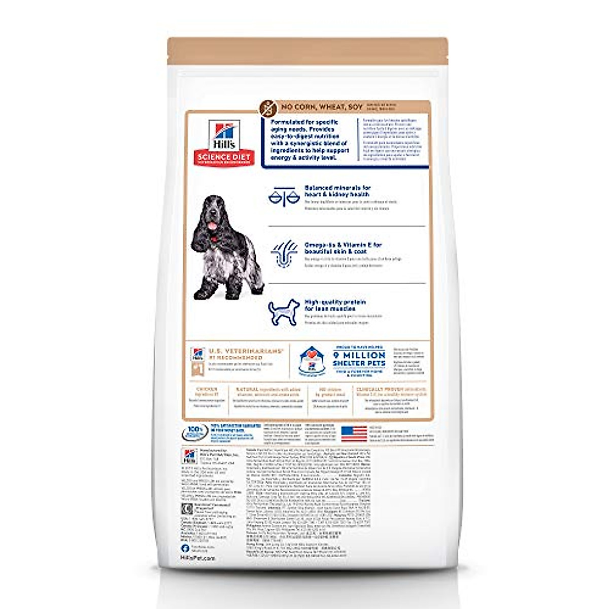 Hill's Science Diet Adult 7+, Senior Adult 7+ Premium Nutrition, Dry Dog Food, No Corn, Wheat, Soy Chicken & Brown Rice, 4 lb Bag