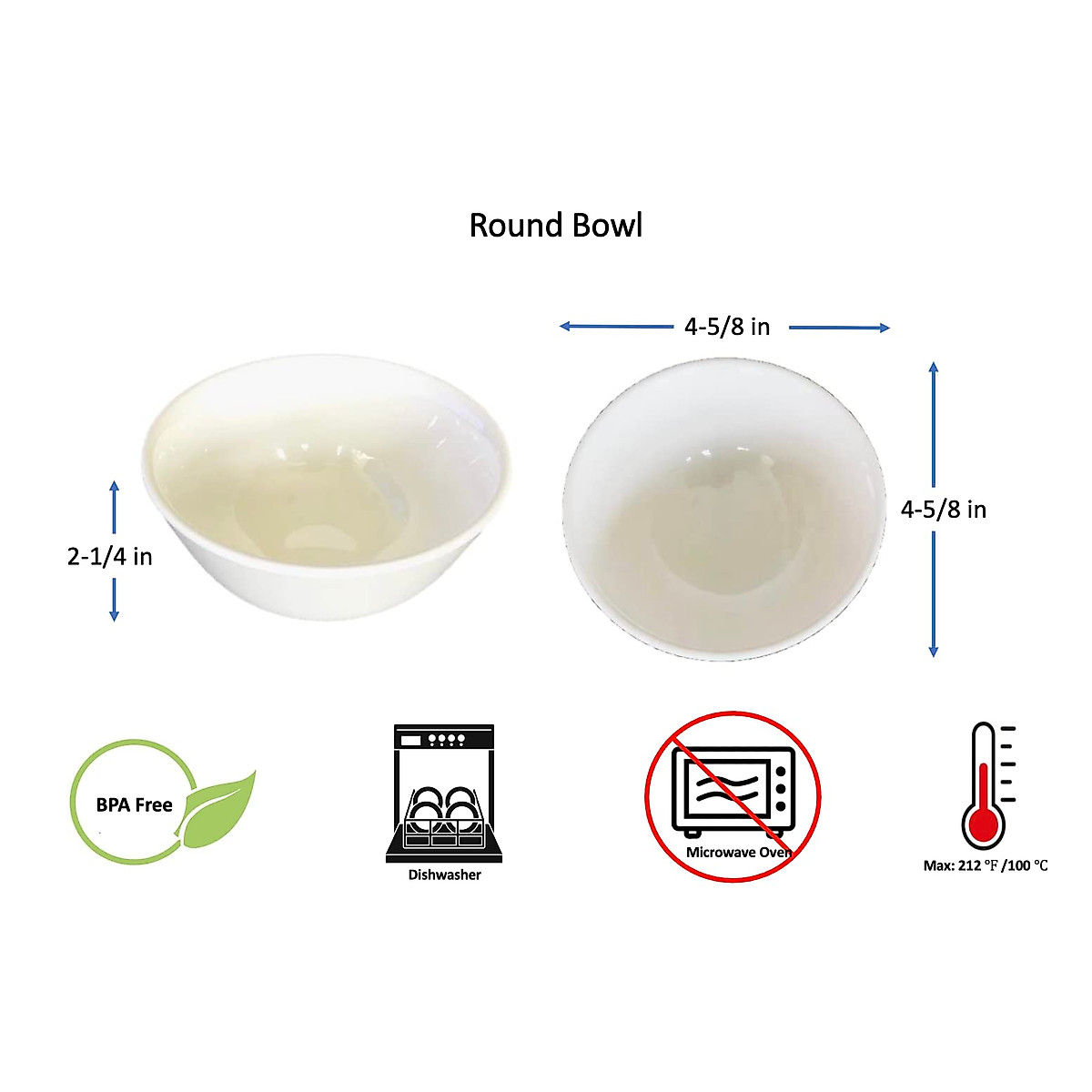 Z-Moments Melamine Round Soup Rice Bowls Set, 4-5/8" dia. X 2-1/4" H (10 oz), Off White (24, 4-5/8" dia. X 2-1/4" H (10 oz))