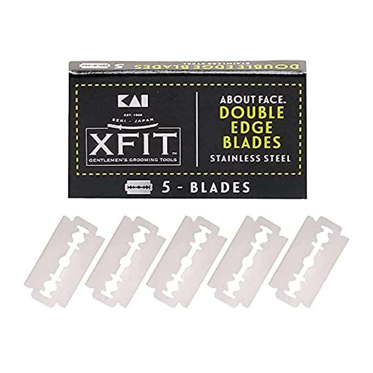Double Edge Safety Razor blades by Kai Xfit (5 Blades); Durable Stainless-steel Razor blades with Superior Cutting Edge for Precision Shaving; Multiple Uses; Conveniently fits all Double-Edge Razors