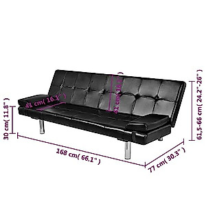 vidaXL Sofa Bed, Convertible Sectional Sofa Bed with Two Pillows, Adjustable Couch for Living Room, Modern Style, Artificial Leather Adjustable Black